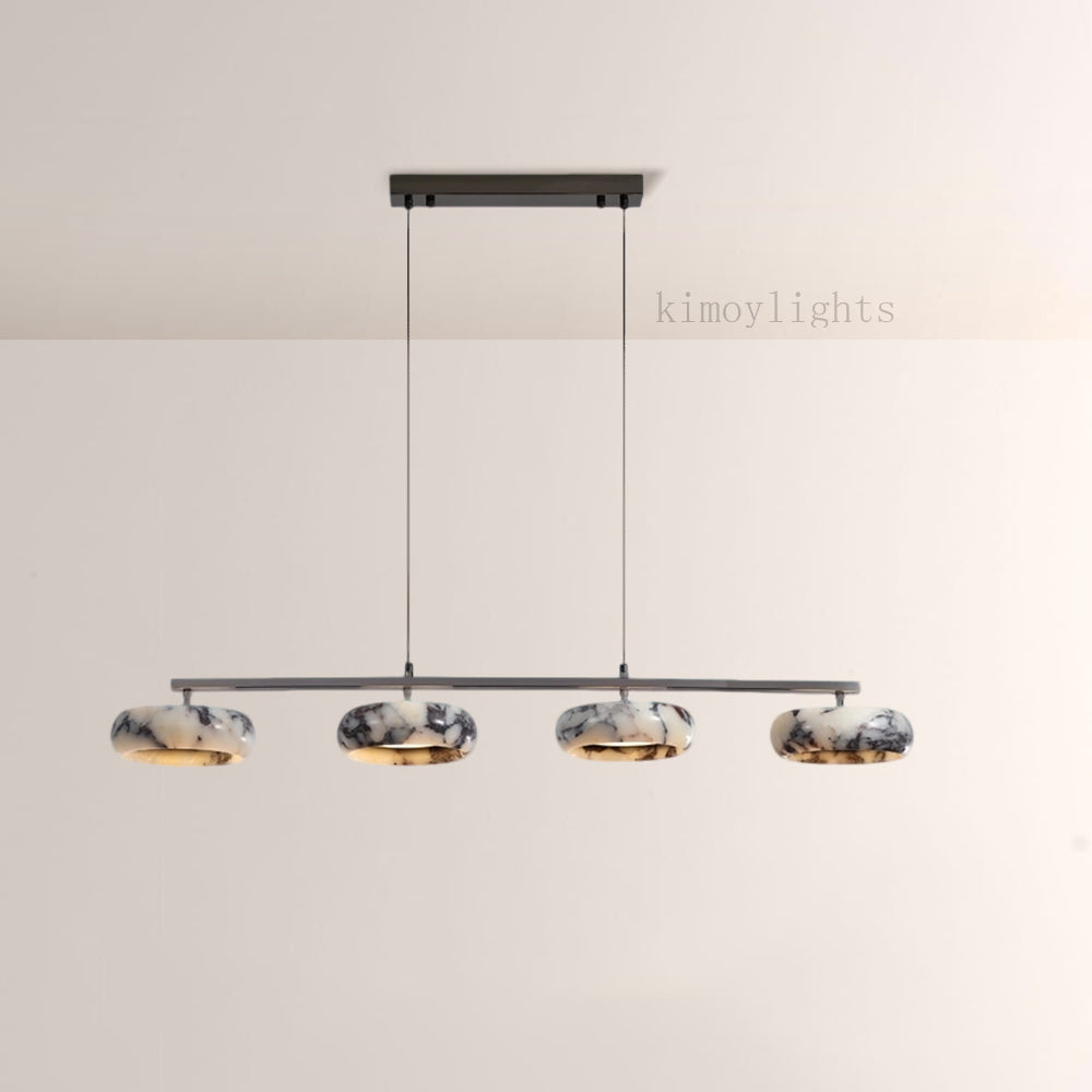 Vitrella 4-Head Linear Marble Disc Chandelier,sleek matte metal marble ...